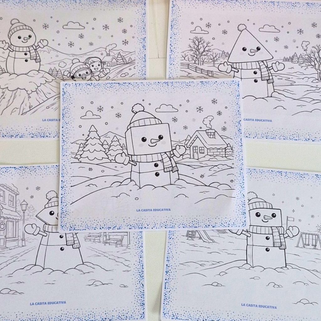 Formas y colores con Muñecos de nieve - La Casita Educativa